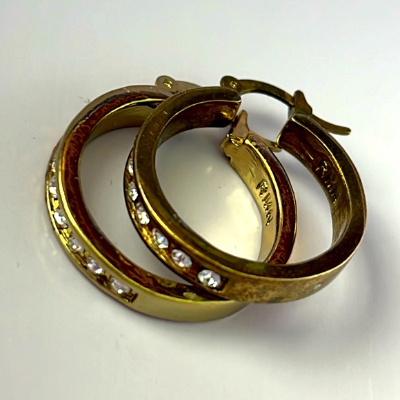 Rmn | Jewelry | Costume Rhinestone Vintage Gold Tone Hoop Earrings Marked Rmn | Poshmark